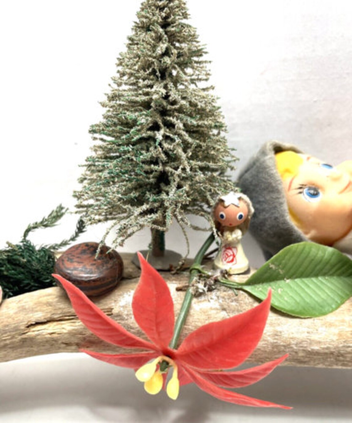 Vtg Christmas Elf Knee Hugger Rubber Face Pixie Blonde Drift Wood ...