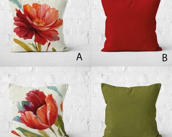 Floral Throw Colorful Pillow Covers Decorative Red Pillow | Etsy