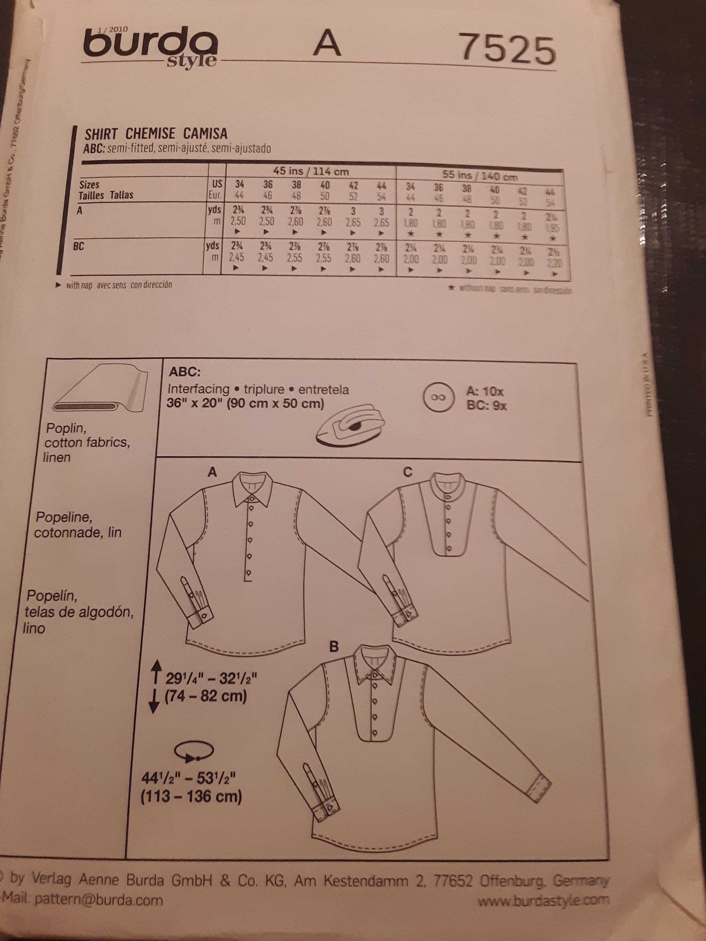 BURDA STYLE Mens Sewing Pattern 7525 for Pullover Shirts in 3 - Etsy