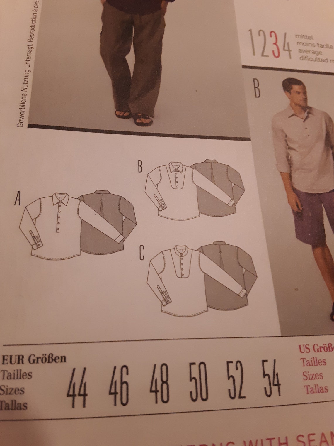 BURDA STYLE Mens Sewing Pattern 7525 for Pullover Shirts in 3 - Etsy