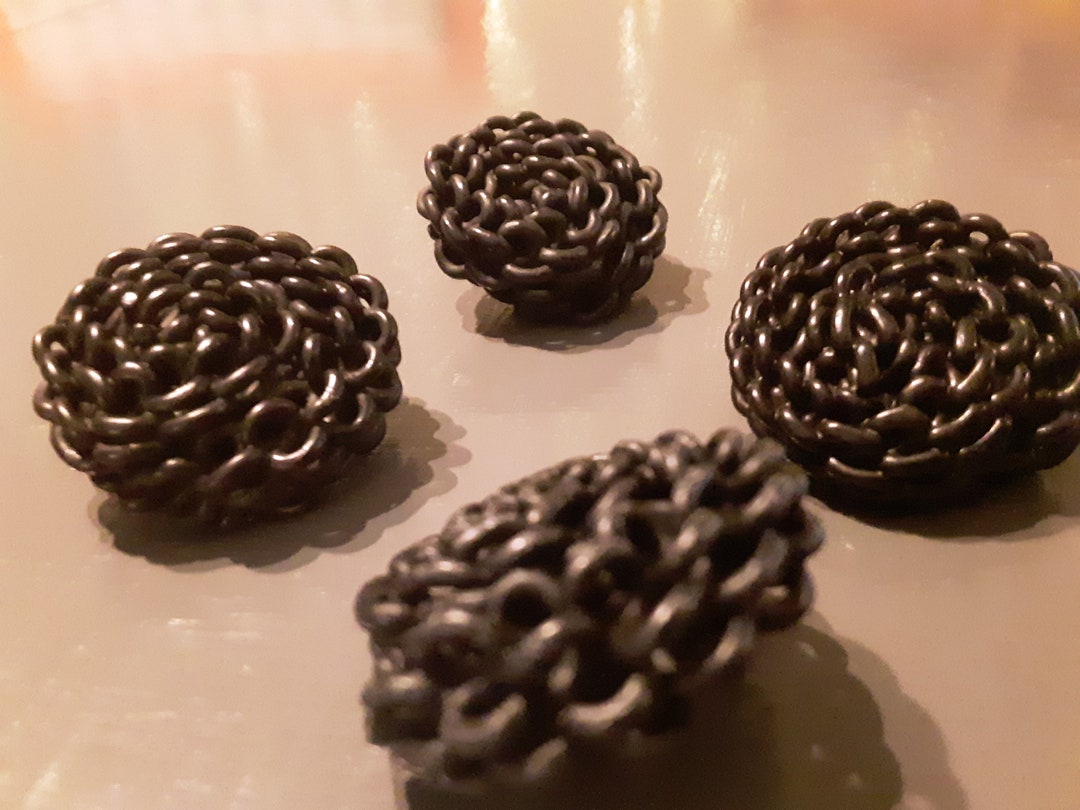Chain-maille Vintage Button Lot - Four Charcoal/black Metal Chain ...