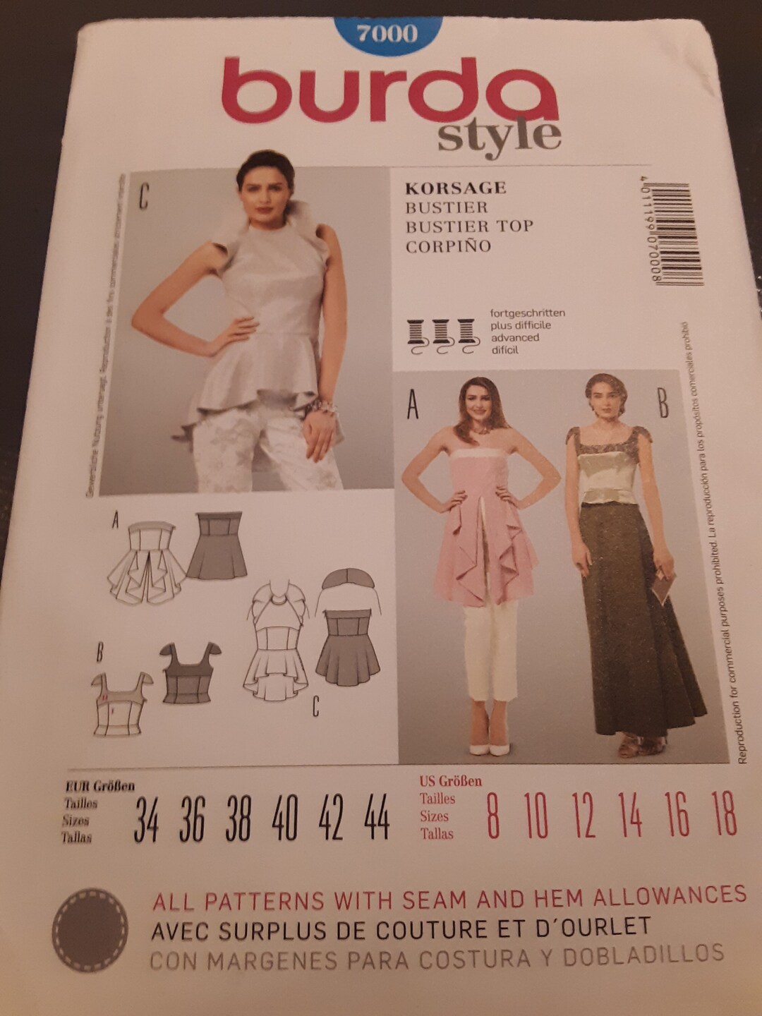 Burda Style Womens Sewing Pattern 7000 Bustier Top 3 Variations Sizes ...