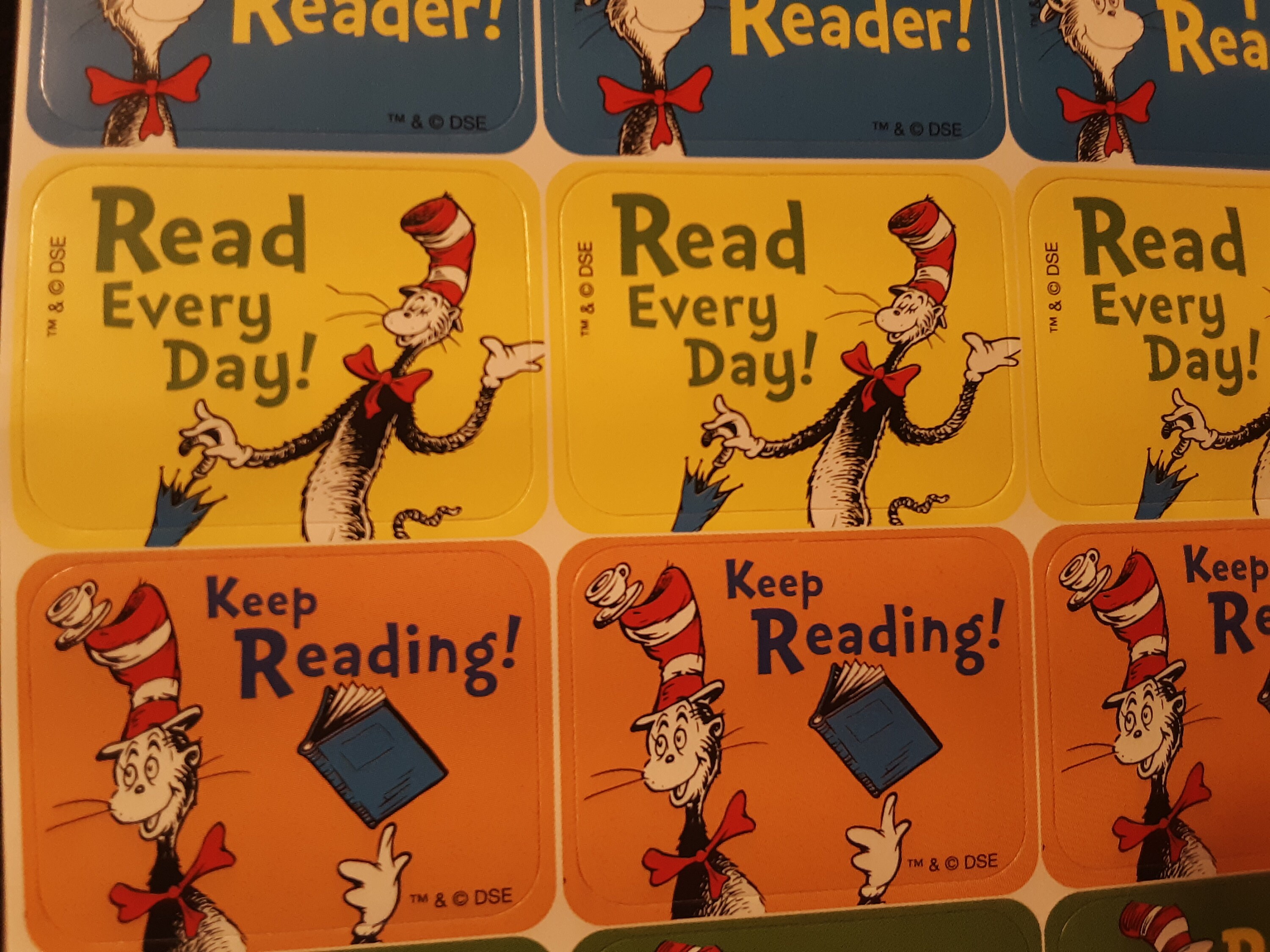 One Lot of 8 Sheets, Dr. Seuss Cat in the Hat Reading Encouragement ...