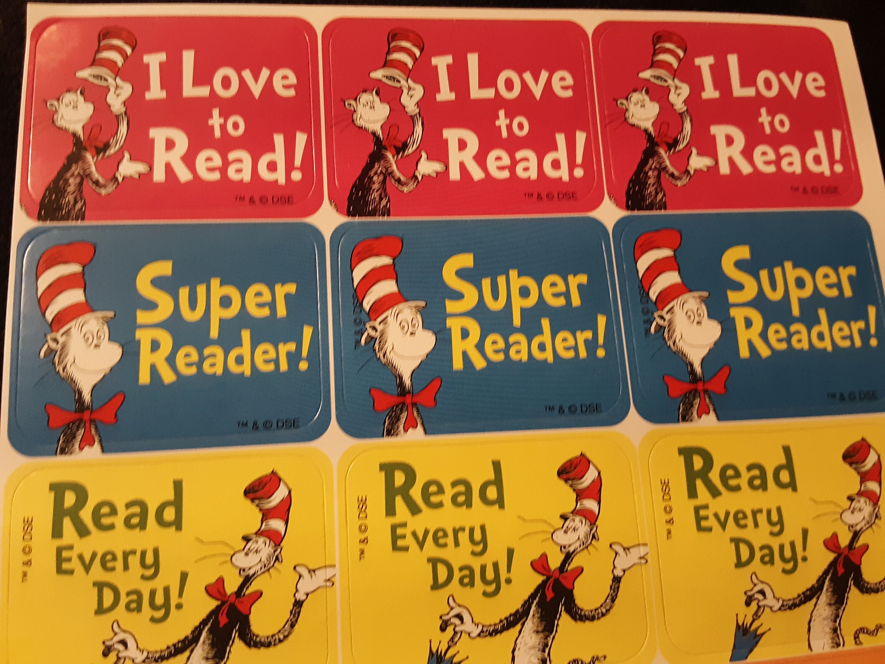 One Lot of 8 Sheets, Dr. Seuss Cat in the Hat Reading Encouragement ...