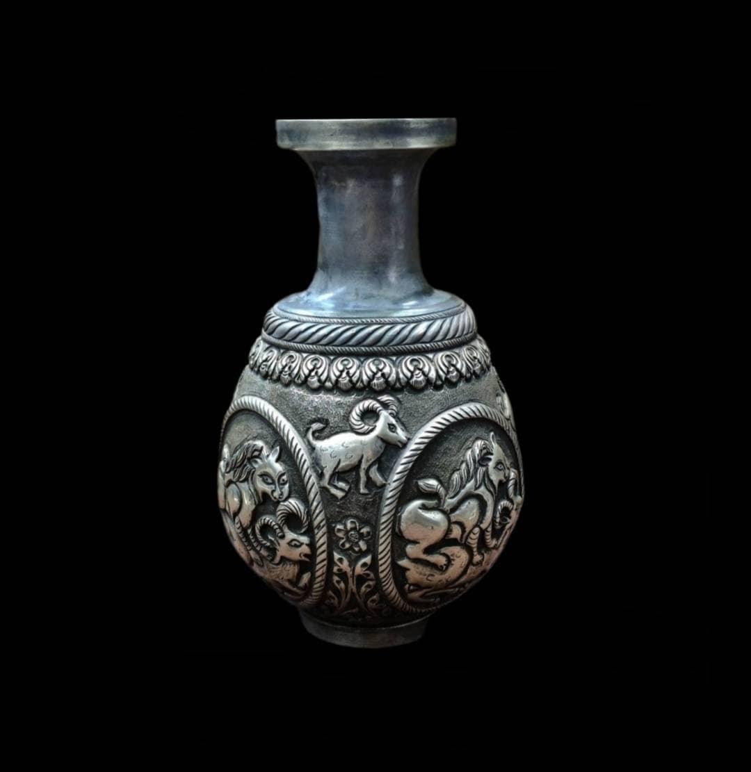 Antique Silver Vase, Antique Persian Semi-embossed Repousse Silver Vase ...