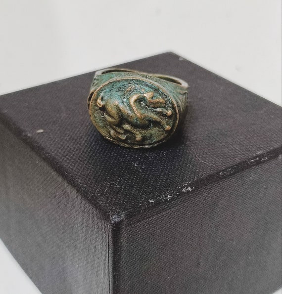 Antique Bronze Rome Empire Signet seal Horse Ring - Gem