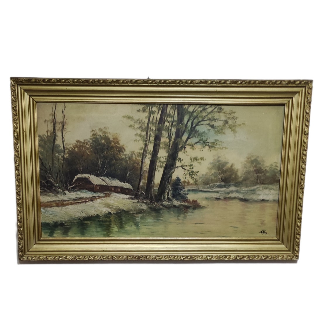 Antique 19C Original Oil Painting Singed by Artist "ata", Antique Old ...