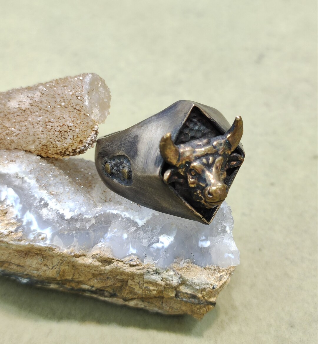 Silver Buffallo Ring, Silver Bull Ring, Rustic Gothic Custom Art Piece ...