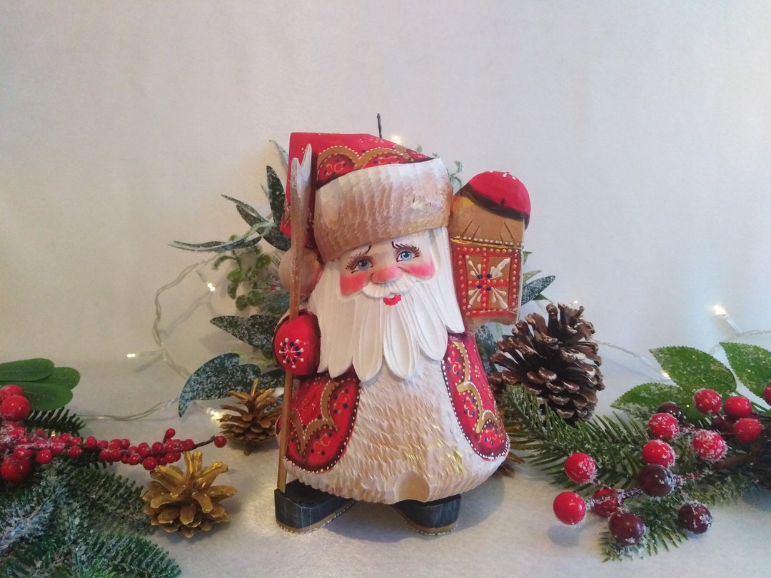 Santa Claus With a Flashlight Handmade From Linden 7.4 Inches - Etsy