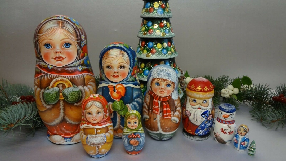 Two Original Sets of Matryoshka Dolls: Winter Kids 5 Seats and ...