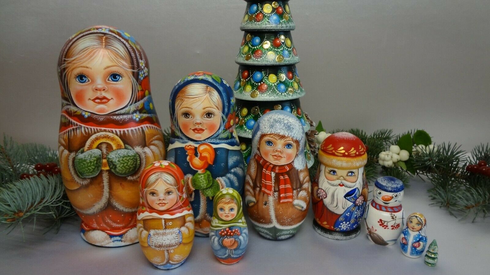 Two Original Sets of Matryoshka Dolls: Winter Kids 5 Seats and ...