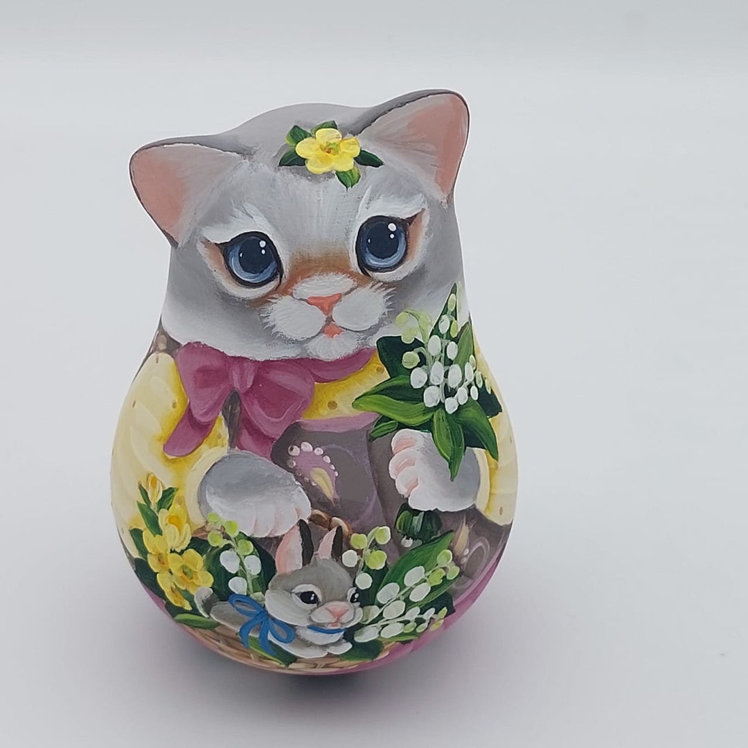 Author's Matryoshka Rolly Polly Bell Doll "kitty With a Bunny" - Etsy