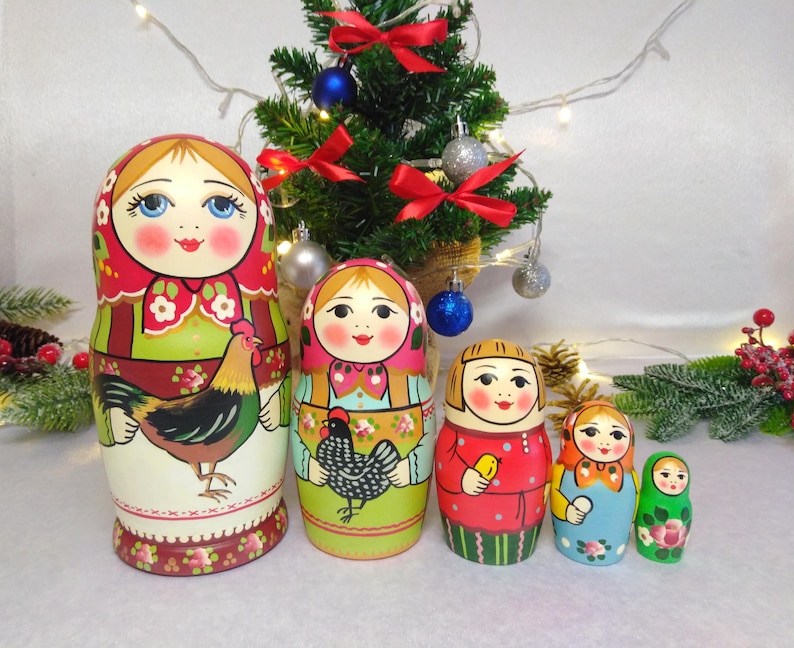 Author's Wooden Matryoshka "with a Rooster Bird" - Etsy