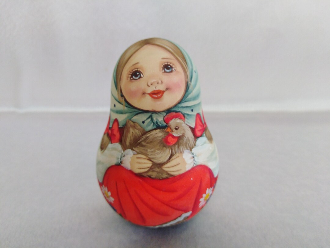 Author's Matryoshka Rolly Polly Bell Doll "a Girl With a Chicken" - Etsy