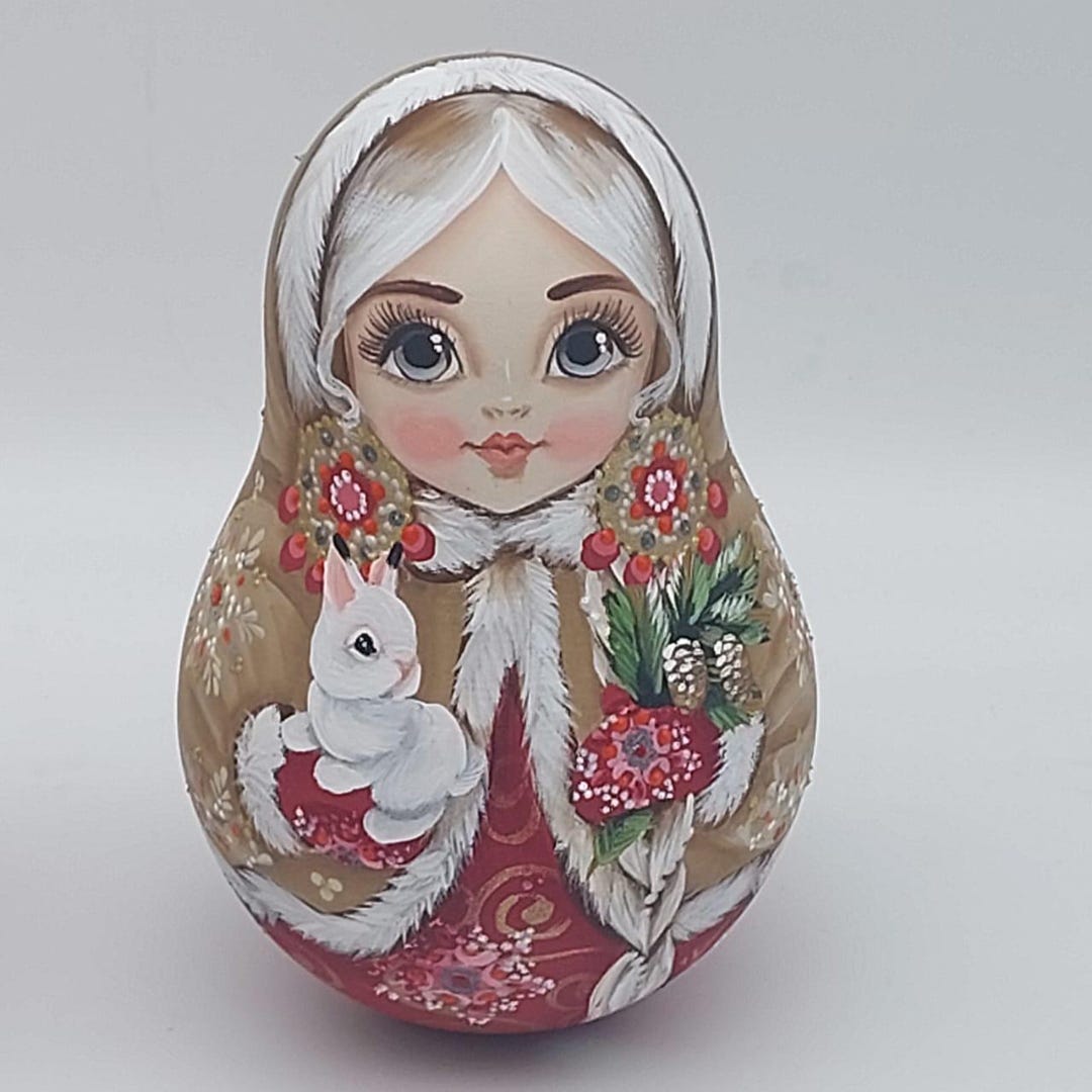 Author's Matryoshka Rolly Polly Bell Doll "a Girl With a Bunny" - Etsy