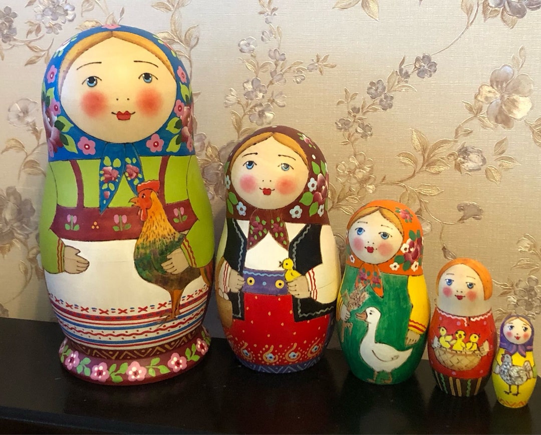 Author's Wooden Matryoshka "matryona With a Rooster" - Etsy