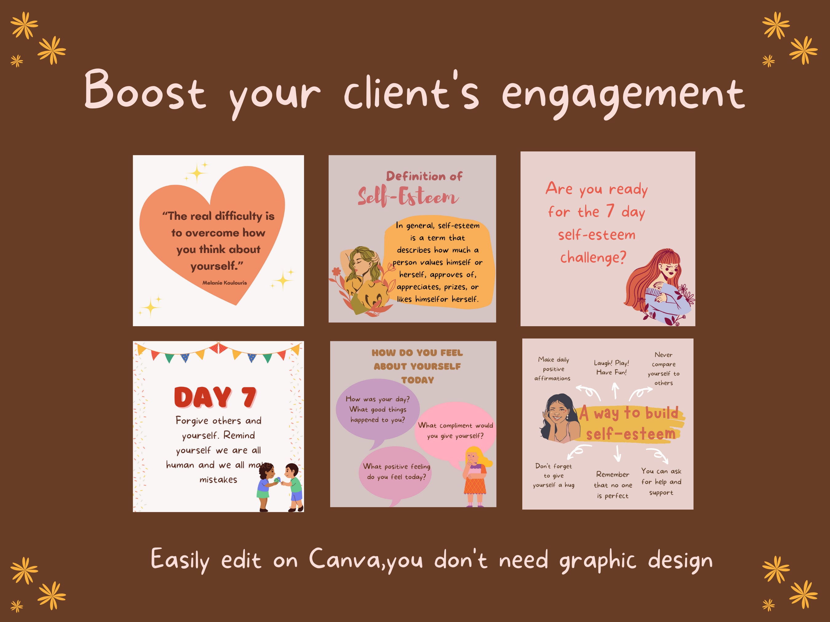 Self-esteem Engagement Instagram Post Templates | Mental Health ...