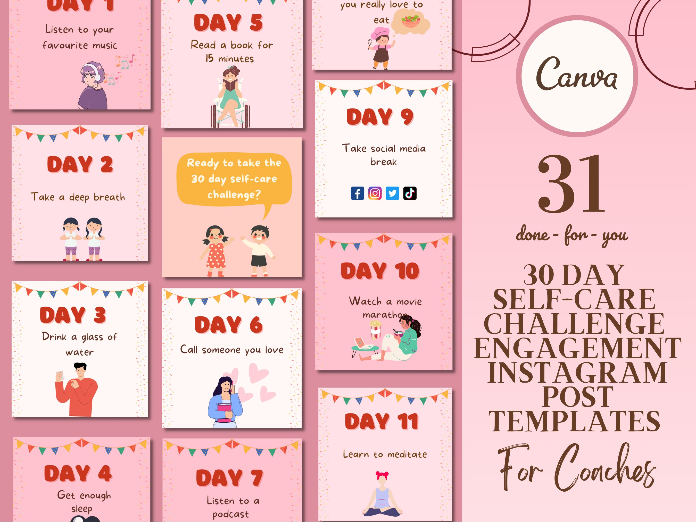 30 Day Self-care Challenge Engagement Instagram Post Templates - Etsy