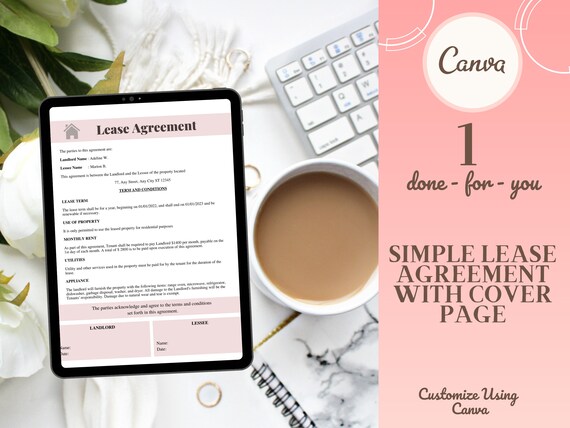 Simple Lease Agreement With Cover Page 1 Page rental Lease - Etsy