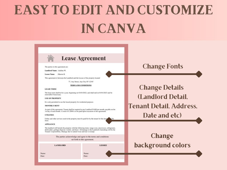 Simple Lease Agreement With Cover Page (1 Page) |rental Lease Agreement ...