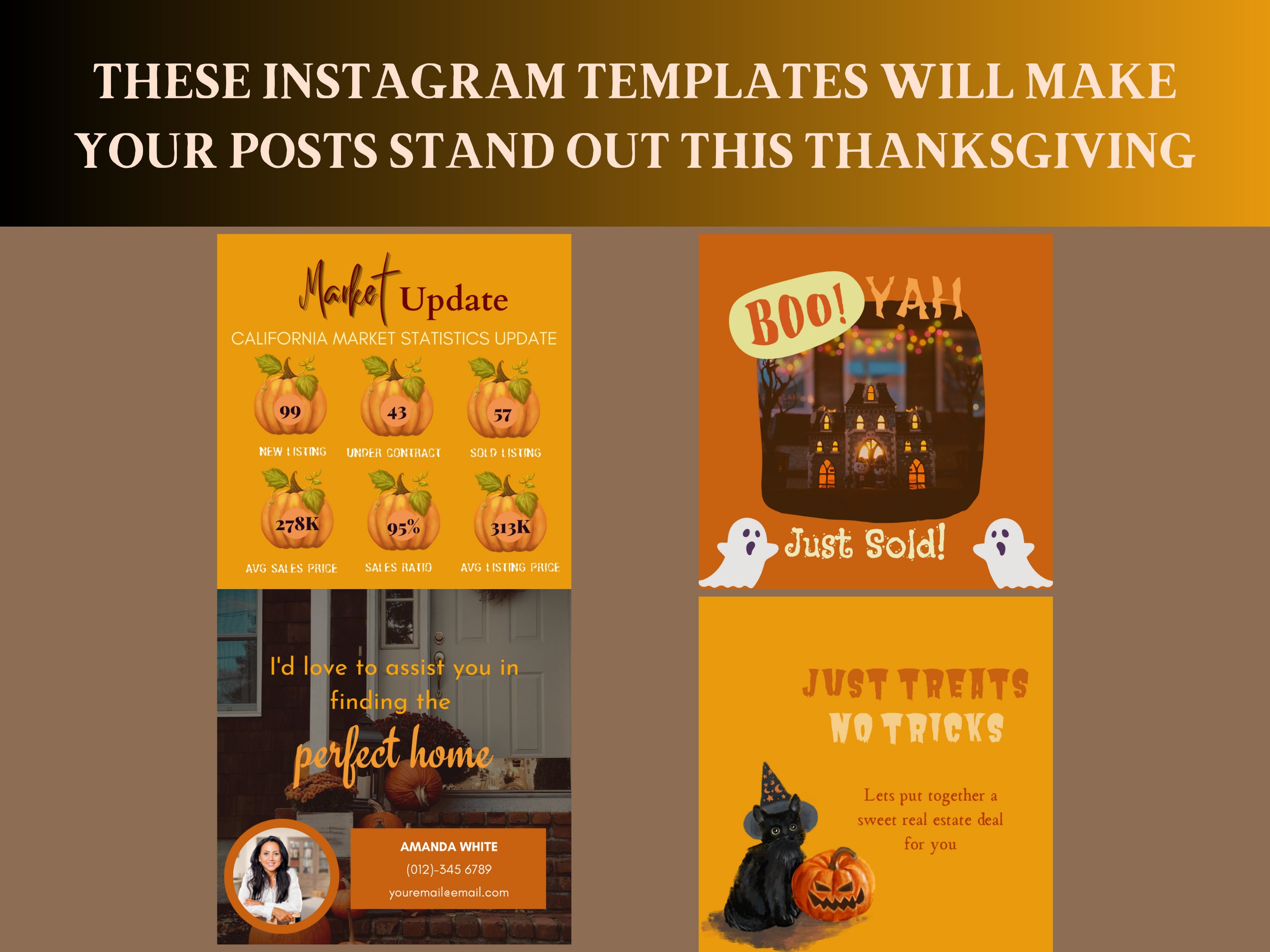 Halloween Realtor Instagram Post Templates Thanksgiving Realtor Social ...