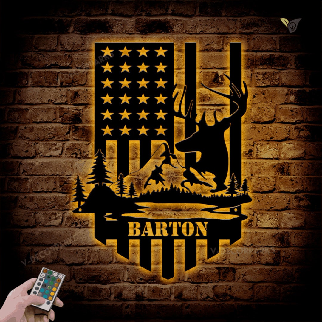 Custom Deer Hunting Metal Wall Art With LED Lights American - Etsy