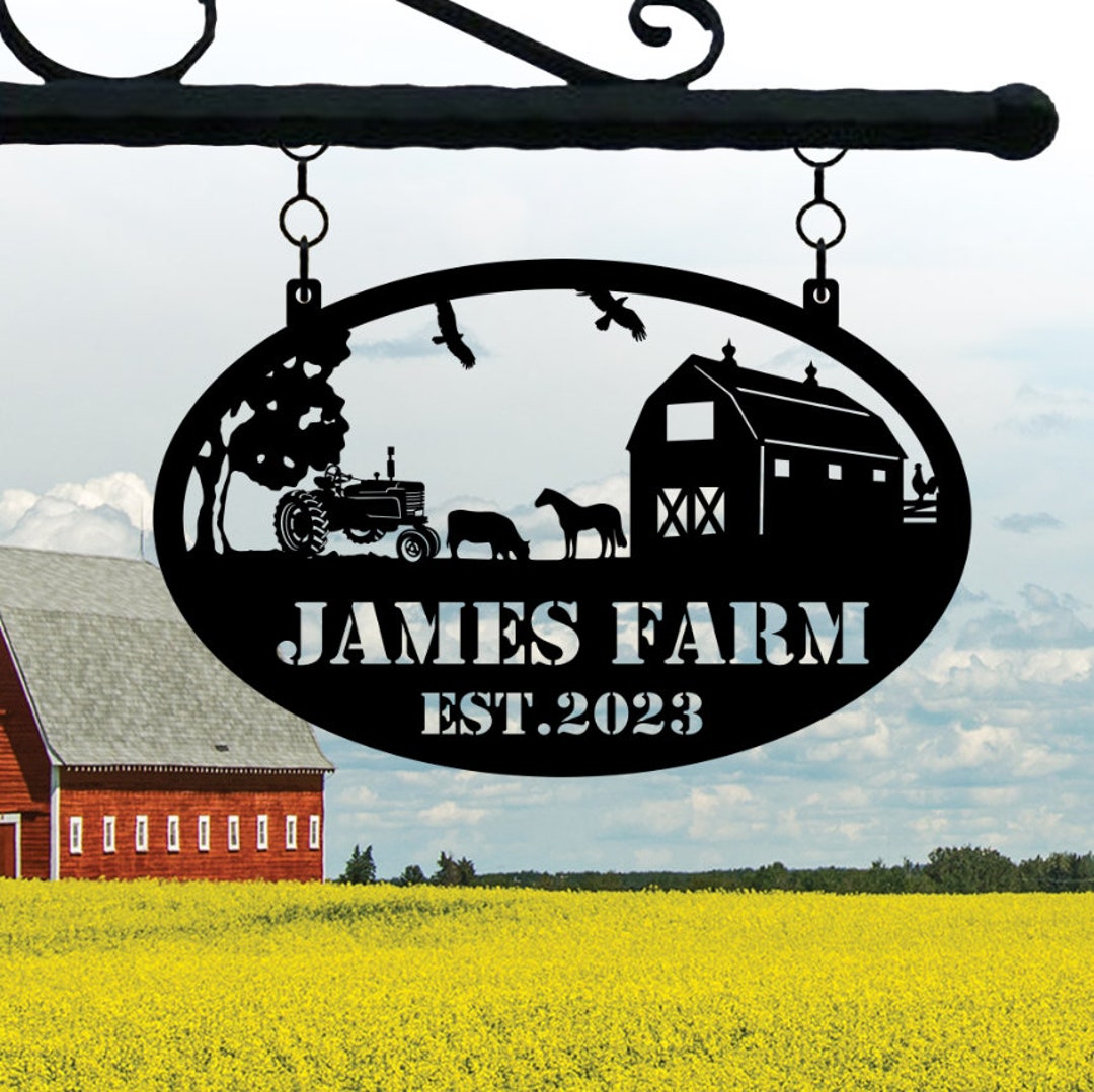 Farm Scene Metal Sign Custom Farm Name Sign Decor - Etsy