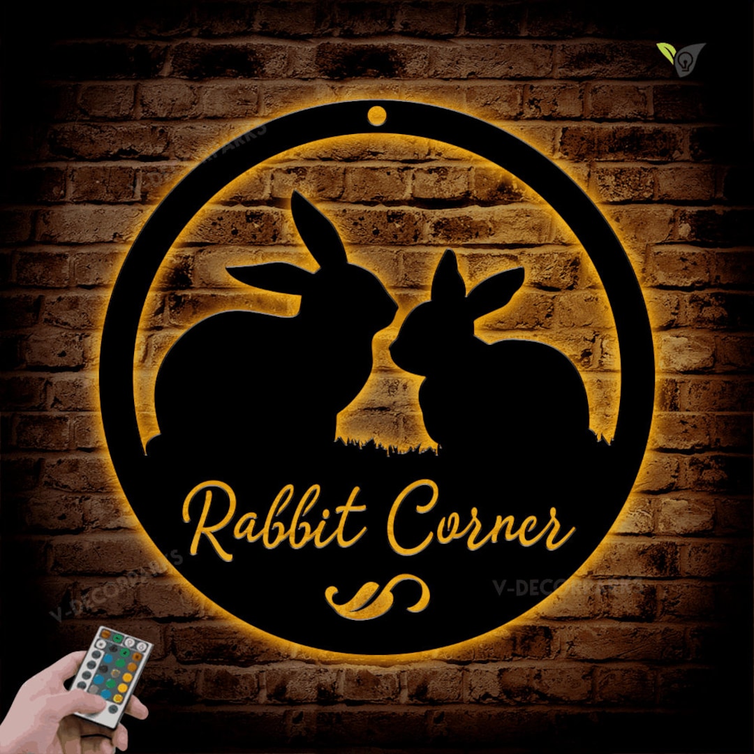 Personalized Rabbit Corner Metal Sign With RGB LED Lights - Etsy