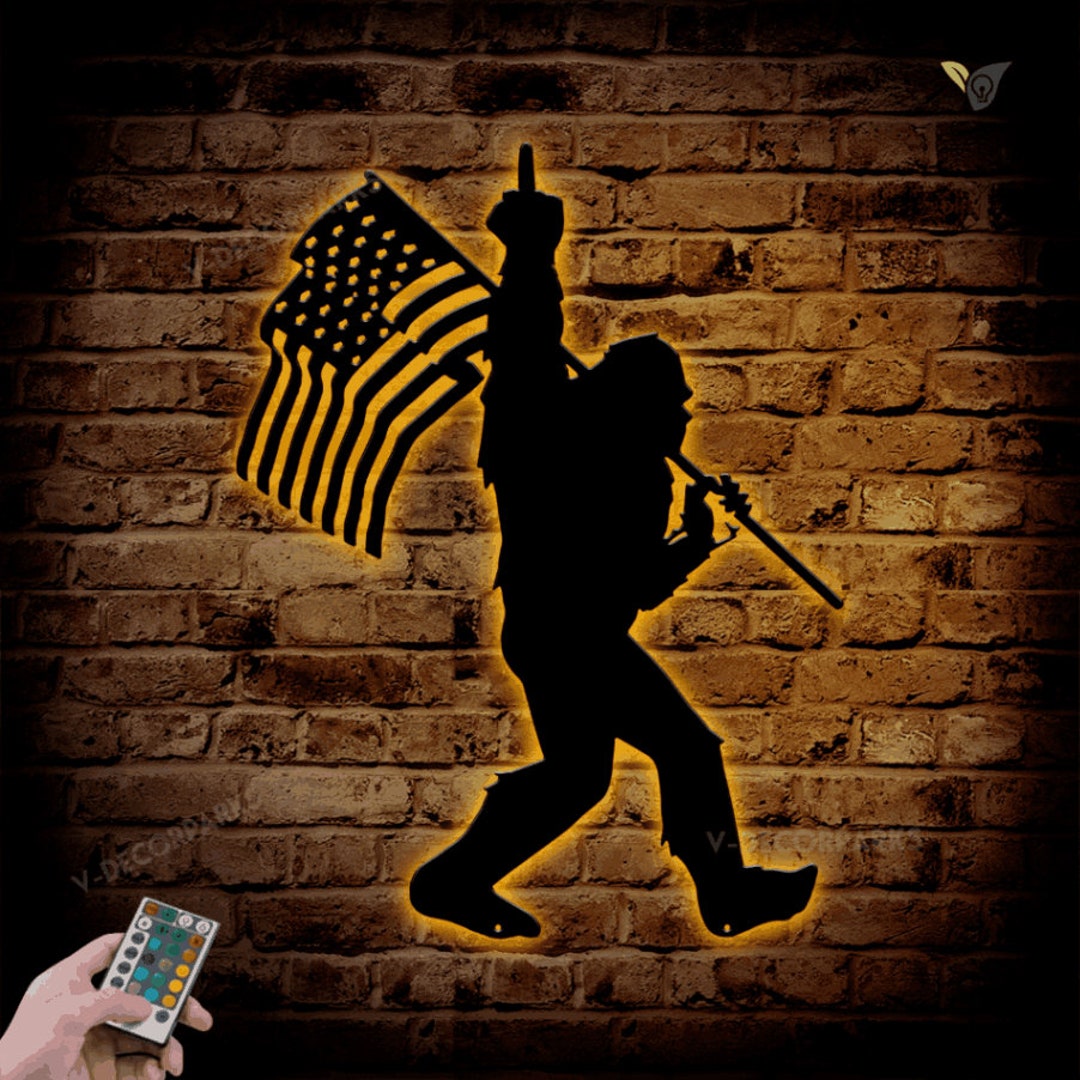 Bigfoot Middle Finger US Flag Metal Wall Art With LED Lights - Etsy