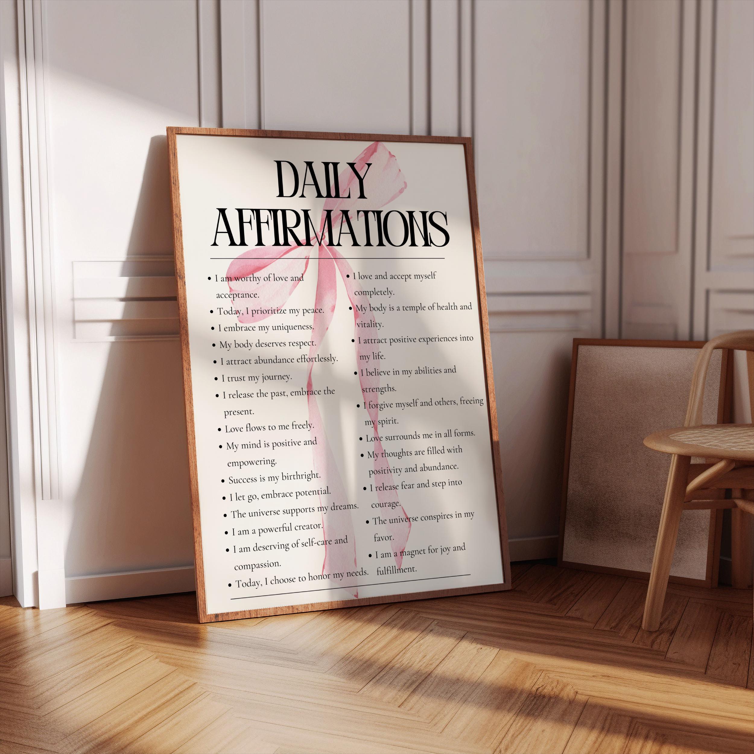 Positive Affirmations Print: Pink Bow Aura, Motivational Wall Art ...