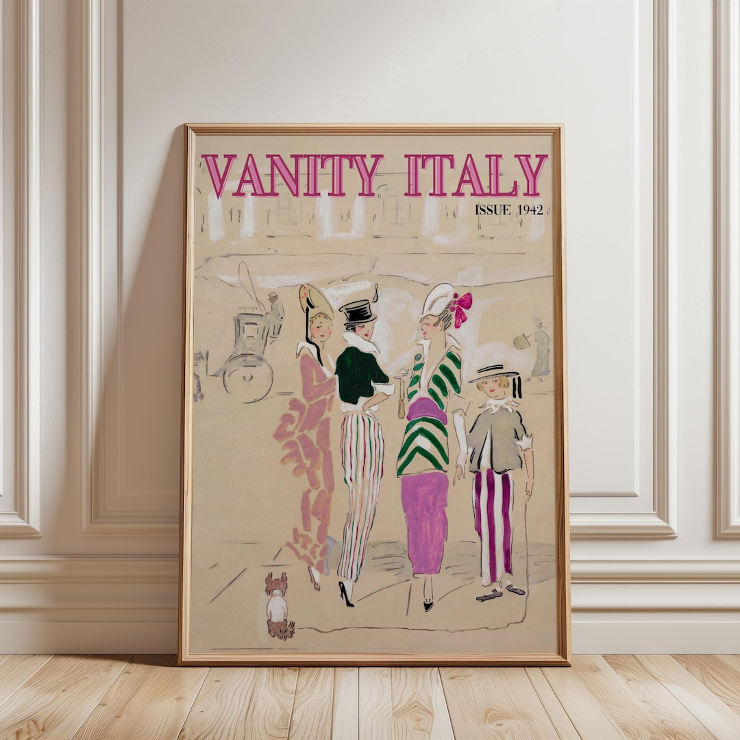 Vintage Fashion Magazine Cover Art Print: Edgy Pink Retro Style ...