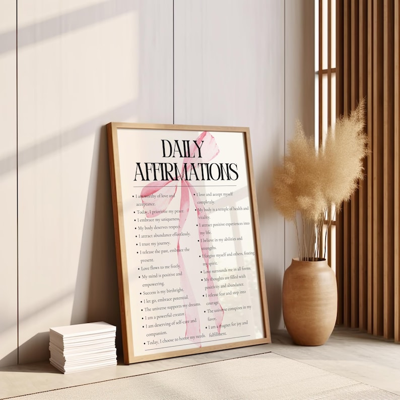 Positive Affirmations Print: Pink Bow Aura, Motivational Wall Art ...