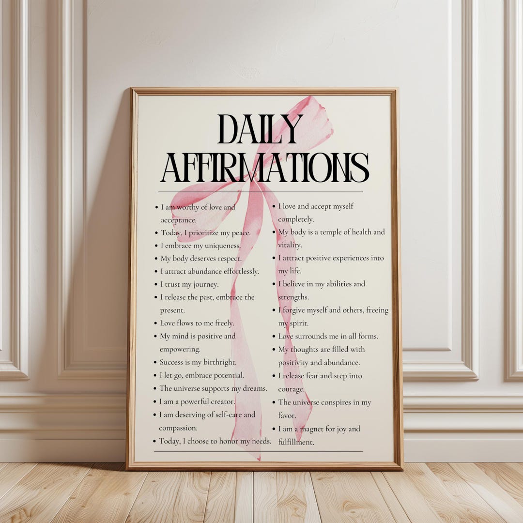 Positive Affirmations Print: Pink Bow Aura, Motivational Wall Art ...