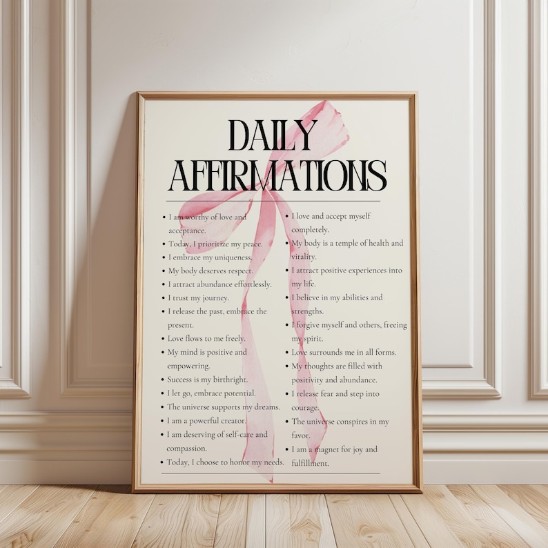 Positive Affirmations Print: Pink Bow Aura, Motivational Wall Art ...