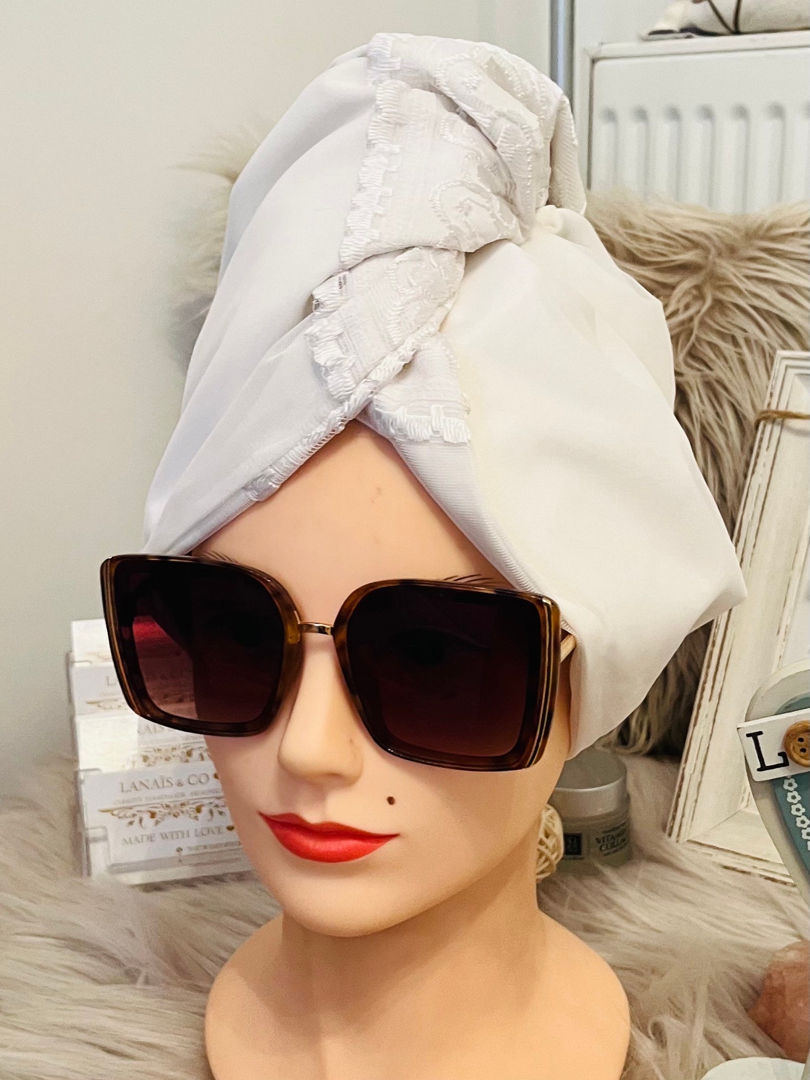 White With Lace Turban /head Wrap Lounge Wear - Etsy