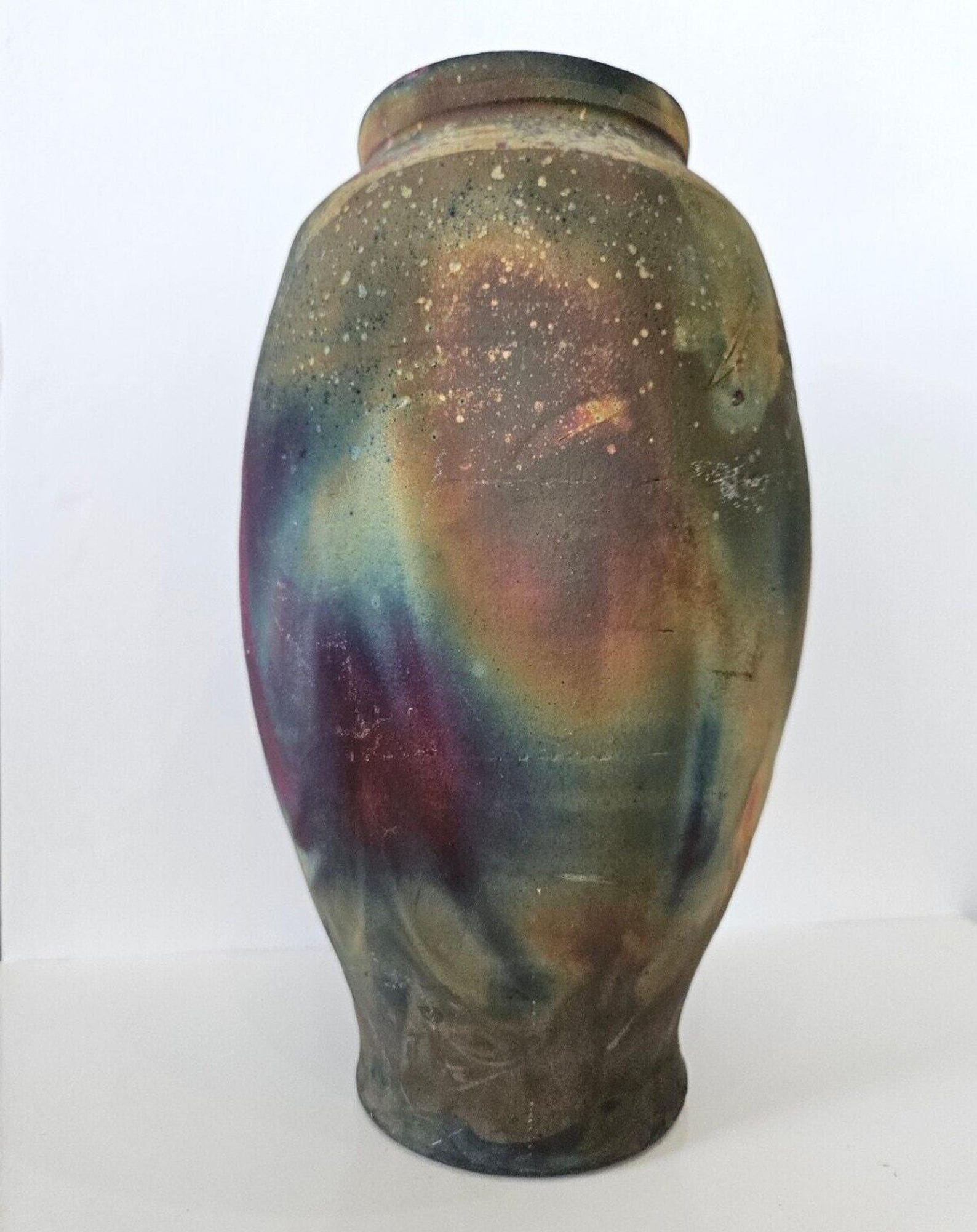 RAKU Pottery Vase Bruce Johnson Ceramic Copper Flash Signed Large Matte ...