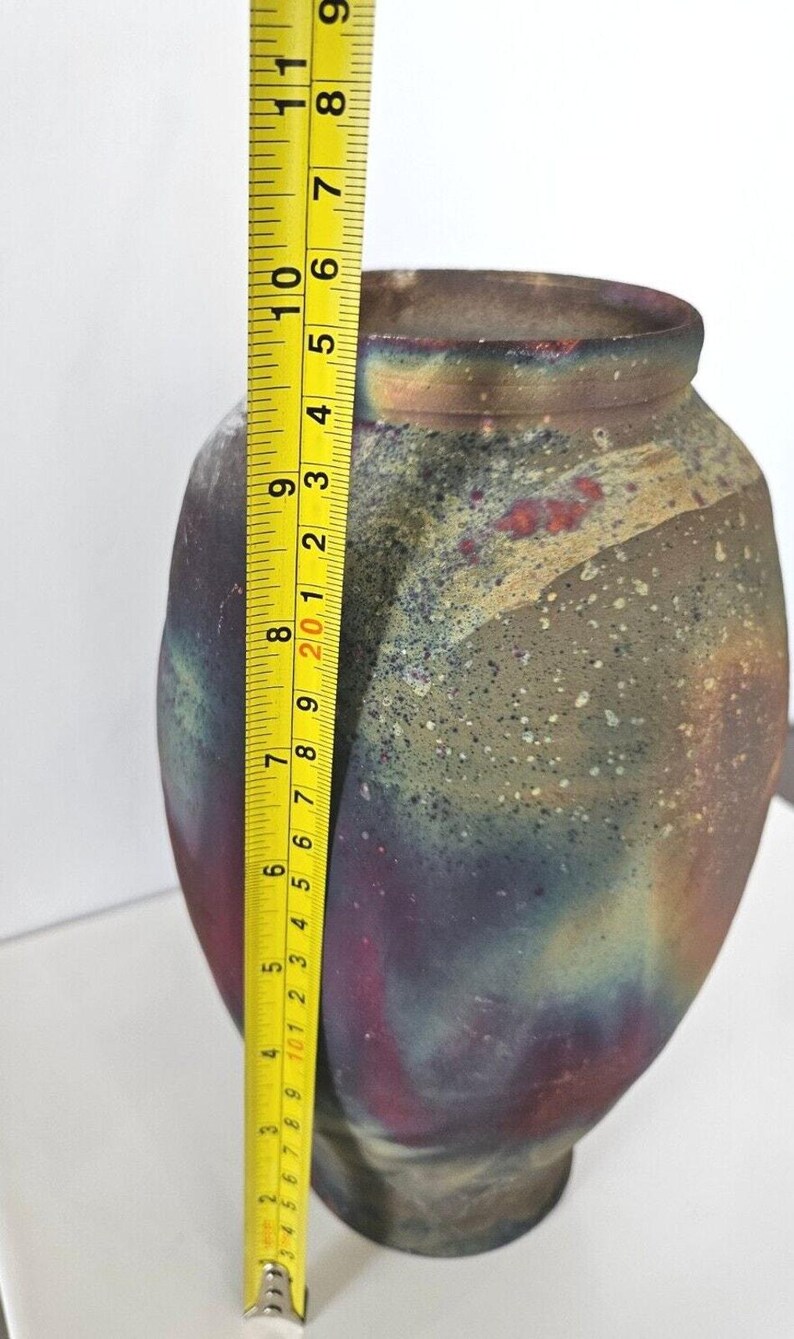 RAKU Pottery Vase Bruce Johnson Ceramic Copper Flash Signed Large Matte ...