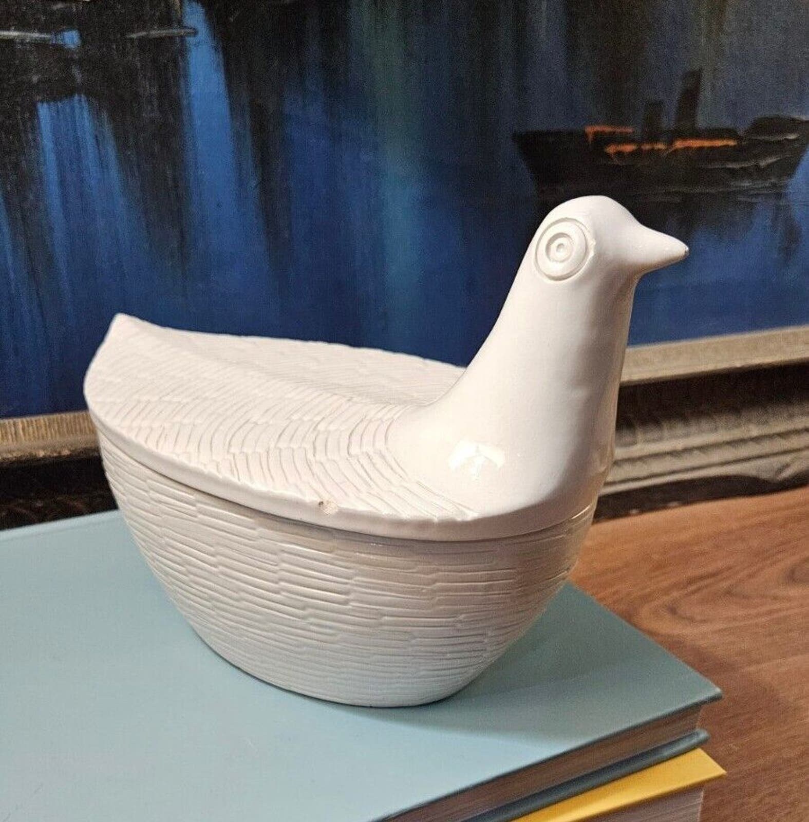 Rare White Bitossi Aldo Londi Italian Potter Bird Dove Box Covered Bowl ...