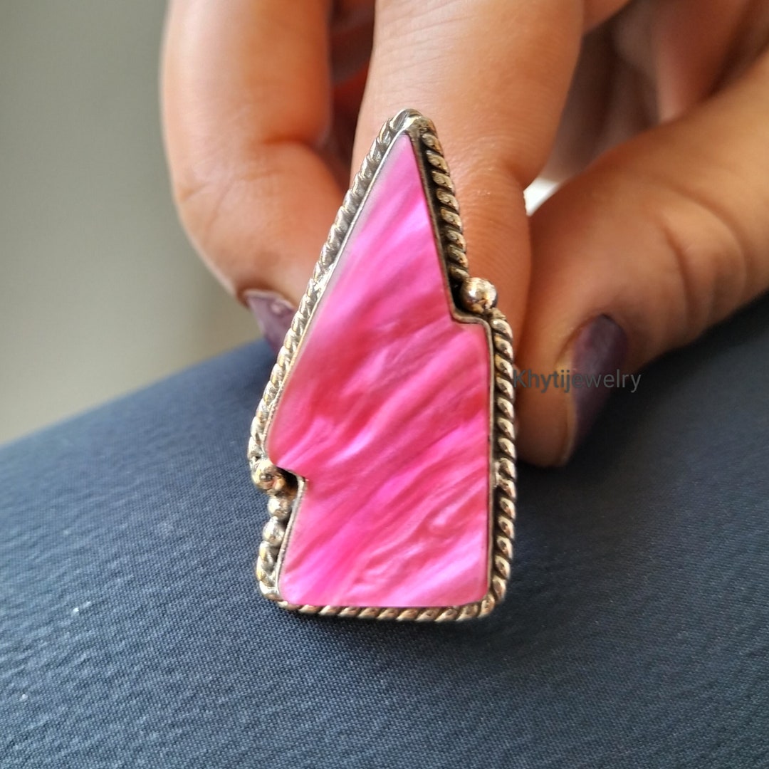 Pink Shell Ring-925 Sterling Silver Ring-handmade Ring-statement Boho ...