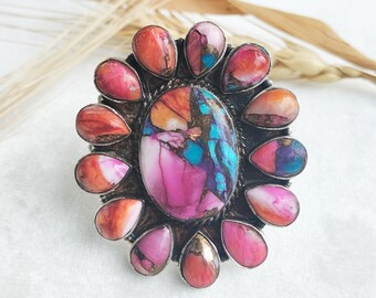 Turquoise Ring,natural Kingman Pink Dahlia Turquoise,multi Coloured ...