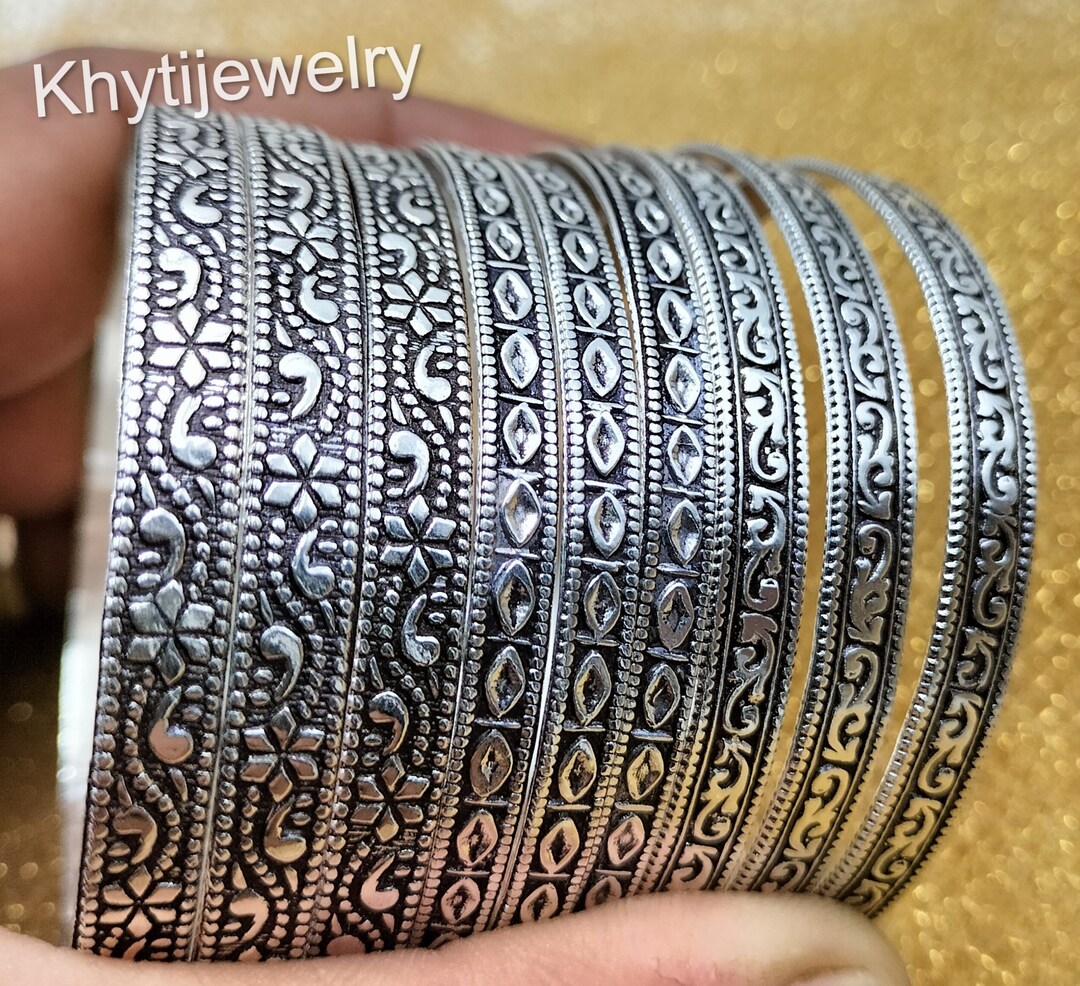 925 Sterling Silver Bangle, Designer Bangle, Multi Patten Bangle, Set ...