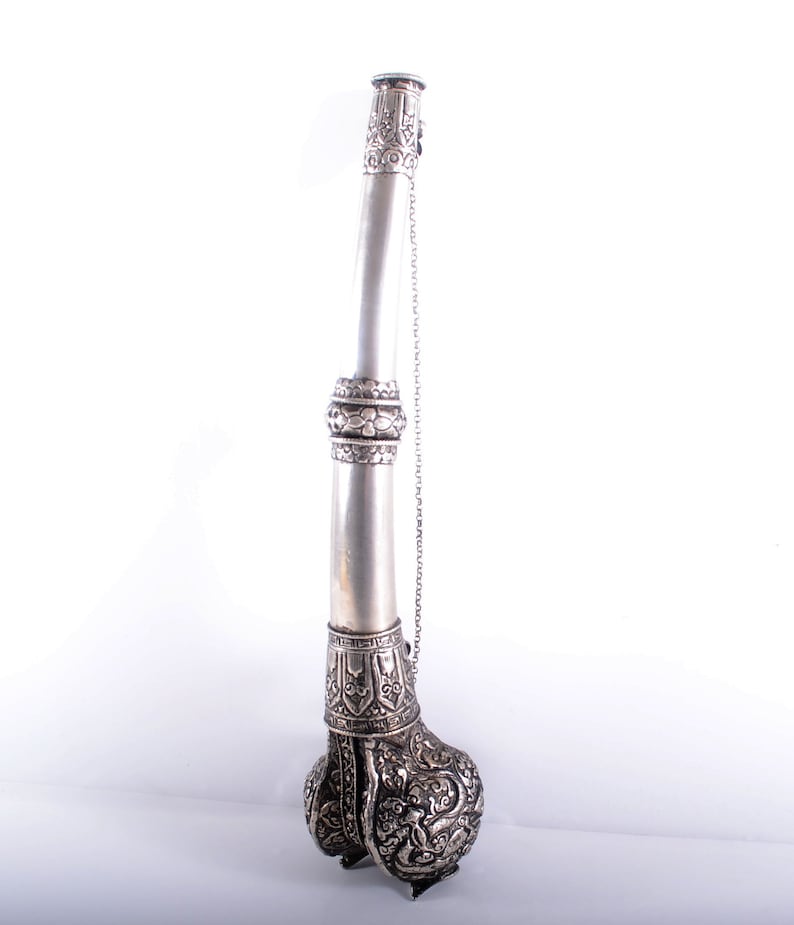 Antique Tibetan Ceremonial Hand Carved Silver Trumpet-buddhist-mus ...