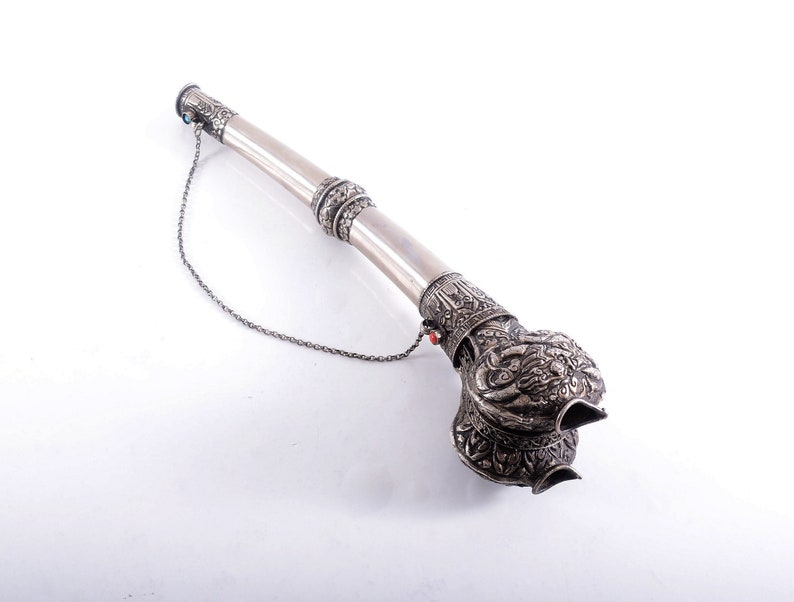 Antique Tibetan Ceremonial Hand Carved Silver Trumpet-buddhist-mus ...