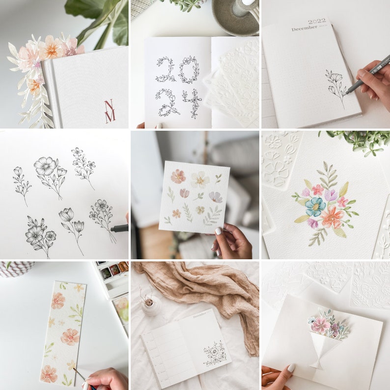Mix & Match Flower Stencils | Bujo Template | Bullet Journal Template ...