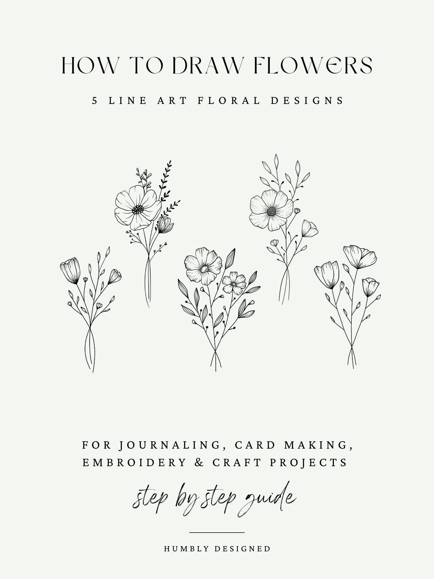 How to Draw Flowers, 5 Step by Step Floral Designs, Digital Download ...