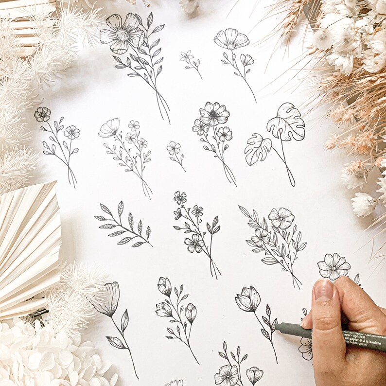 Mix & Match Flower Stencils Bujo Template Bullet Journal Template ...