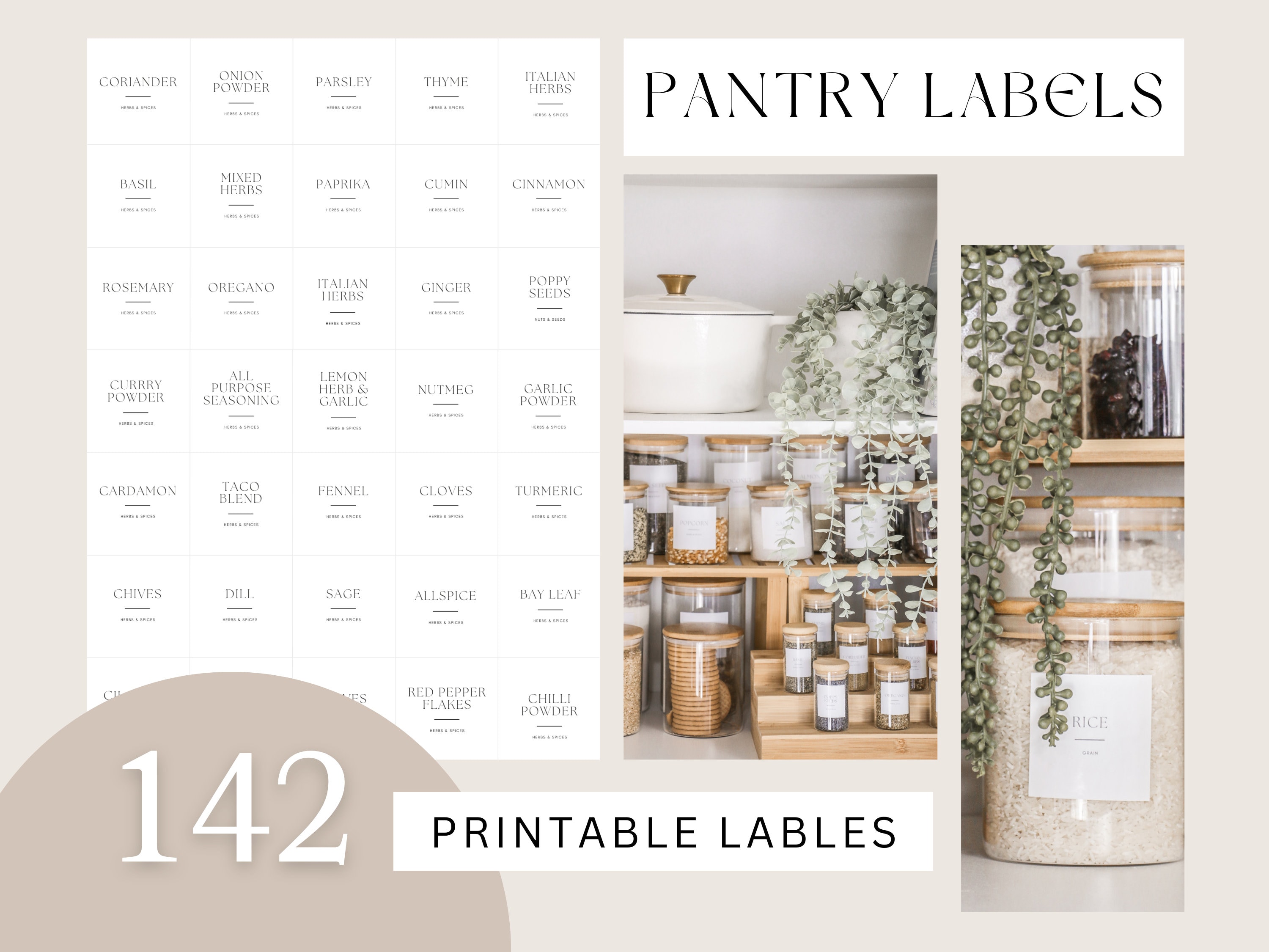 142 Pantry Labels Printable - Minimalist Kitchen Jar Labels ...
