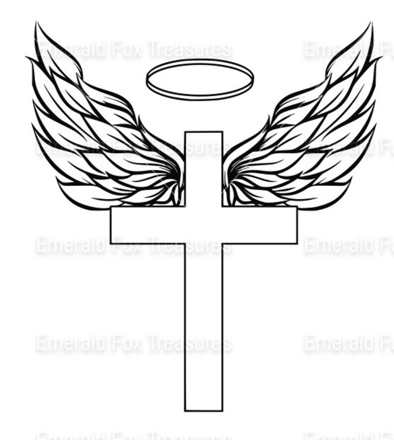 Christian Cross With Wings SVG | Cross File | Angel Cross With Halo PDF ...