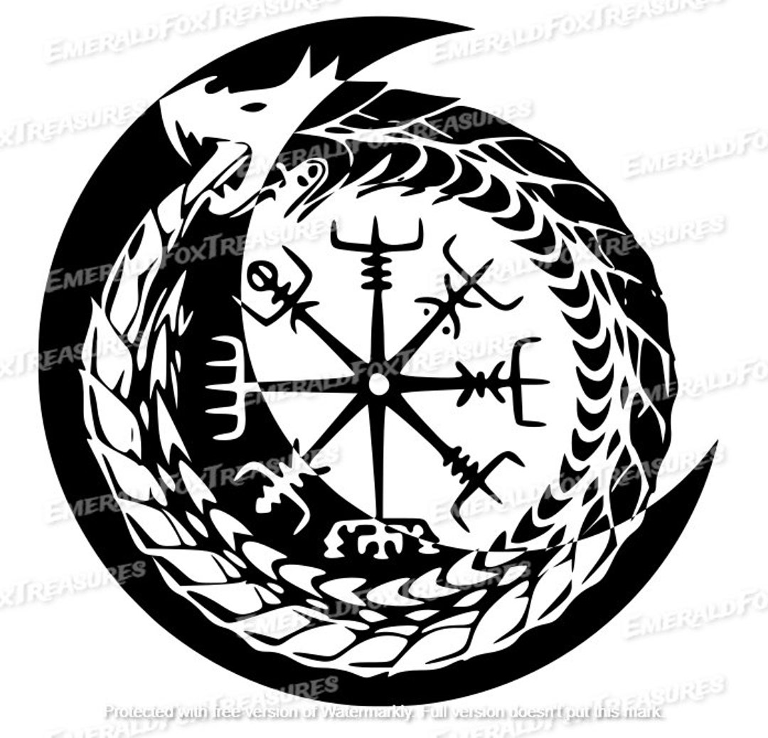 Jörmungandr With Vegvisir in Crescent Moon SVG | Jörmungandr File ...