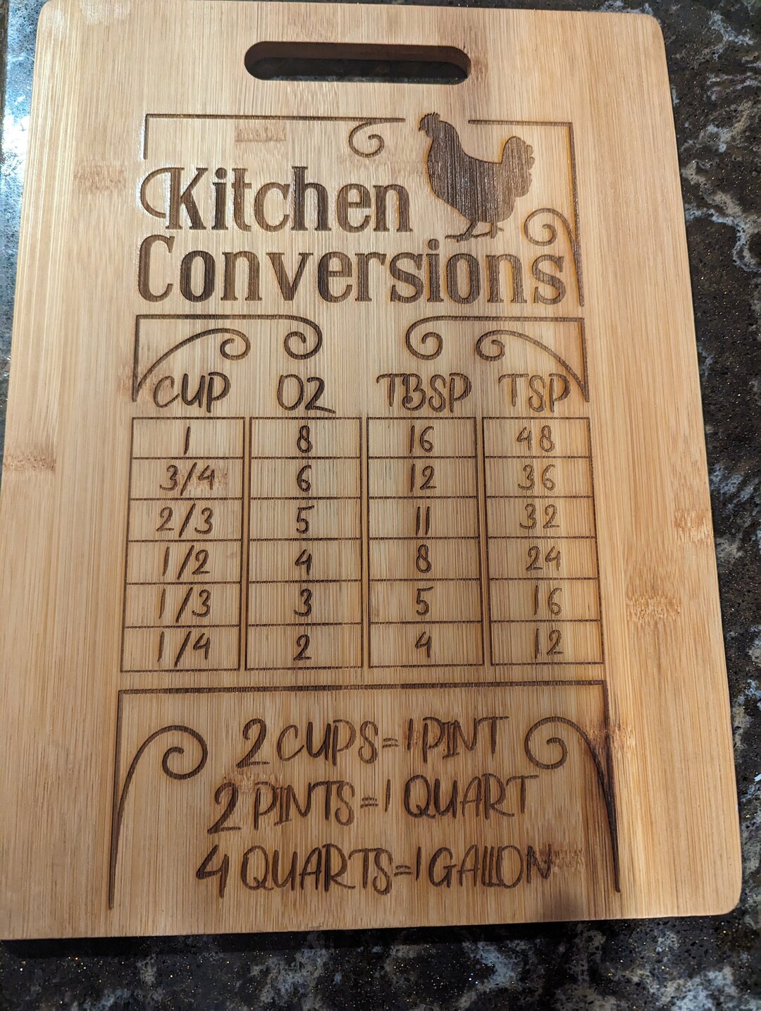 Conversion Chart Version 2 Bamboo Cutting Board | Baking Cutting Board ...